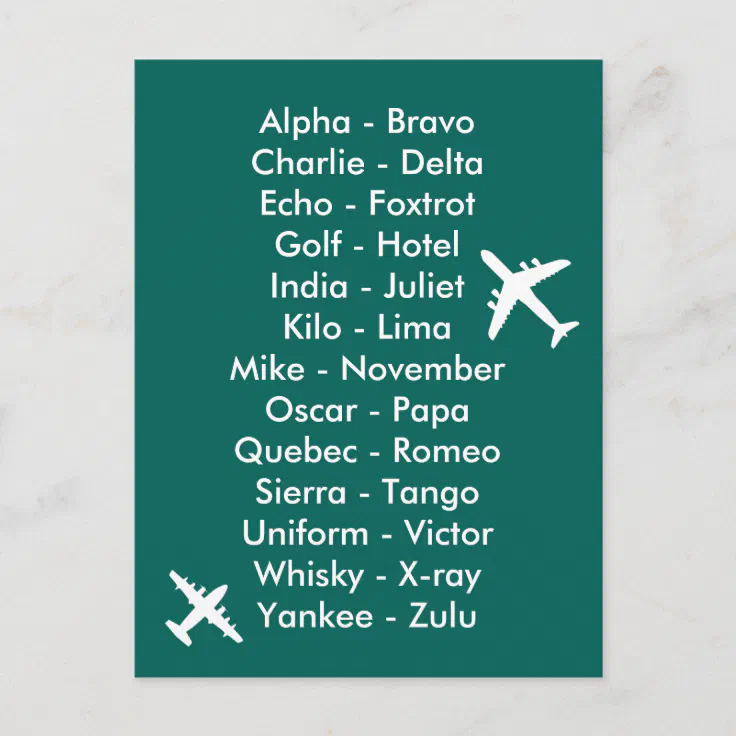 Phonetic Alphabet Aviation Flugzeug Spotters Aero Postkarte | Zazzle.de