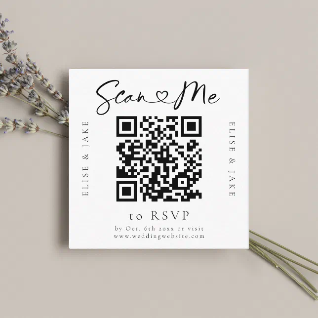 QR-Code-Herz-Schriftart-Hochzeitkarte RSVP-Karte Begleitkarte | Zazzle.de