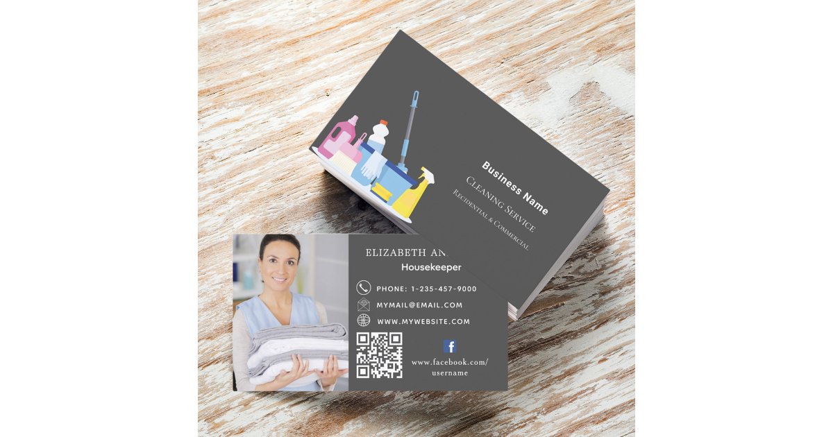 Reinigungsdienst Grauer Foto QR-Code Visitenkarte | Zazzle.de