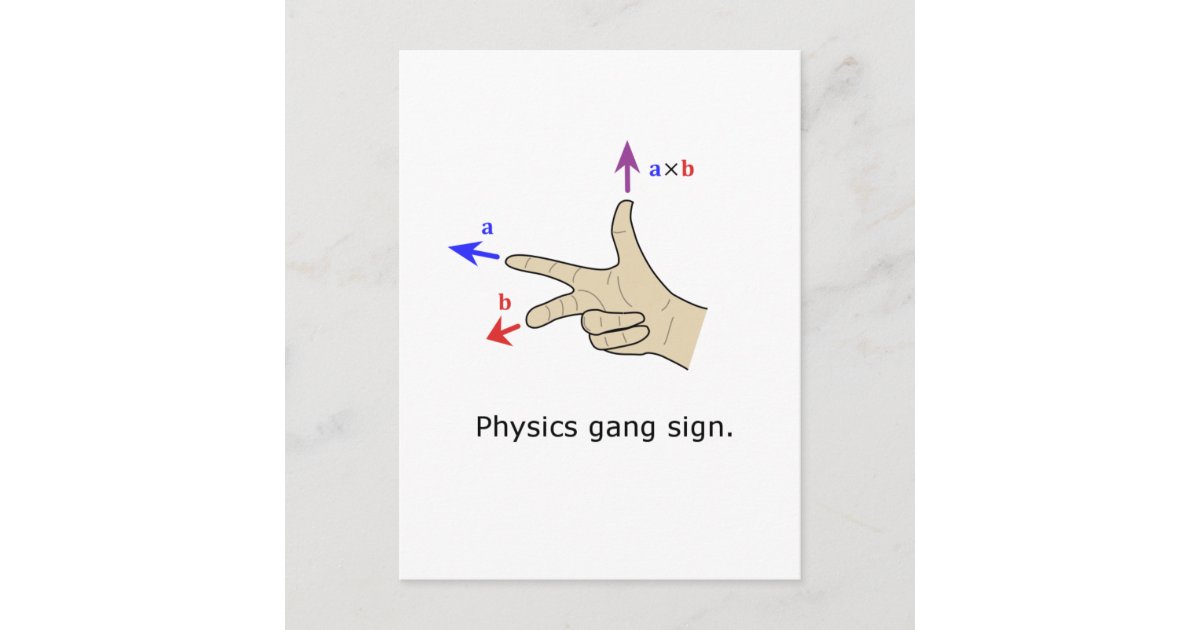 Right hand rule cross product Physics gang sign Postkarte | Zazzle.de