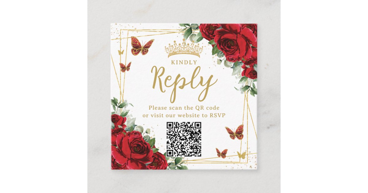 Rotfloralschmetterlinge Quinceanera UAWG QR Code Begleitkarte | Zazzle.de