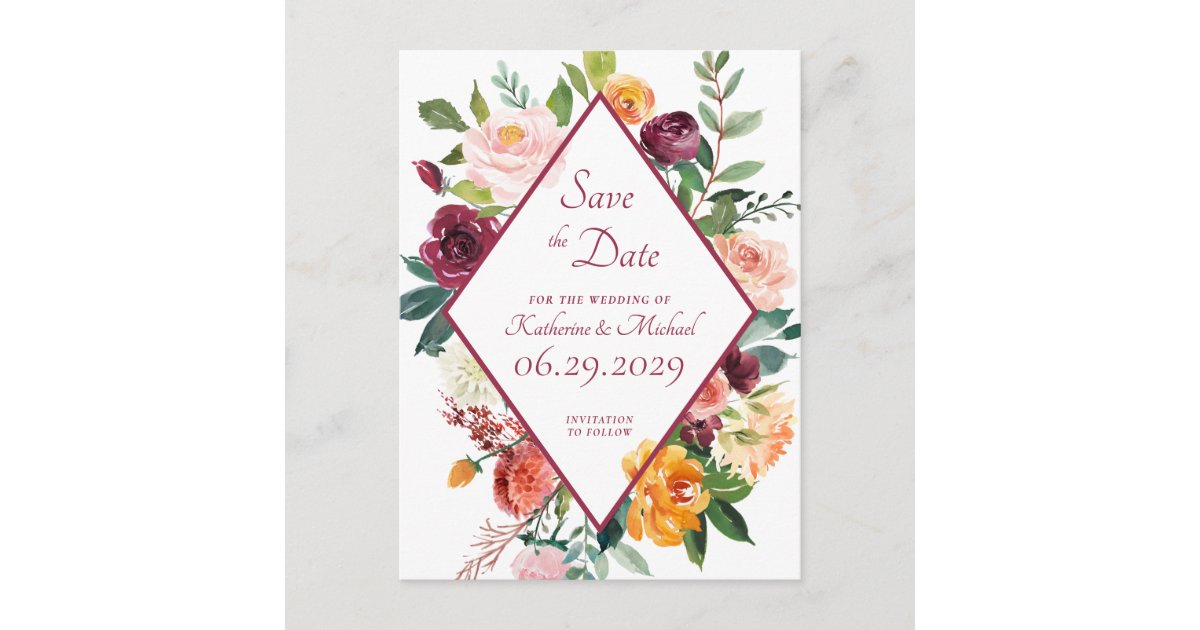 Rustikale HerbstBlume Rot Save the Date Postkarte | Zazzle.de