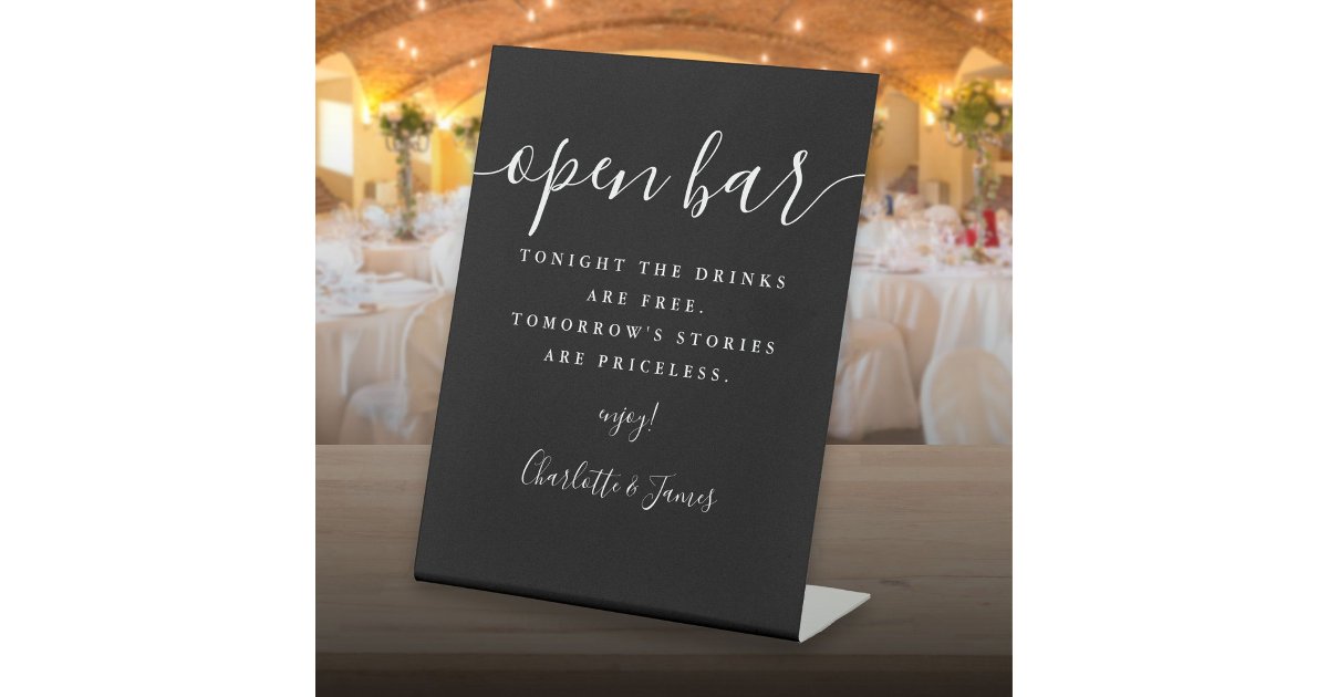 Schwarz-Weiß-Signatur-Skript Offene Bar Sockelschild | Zazzle.de