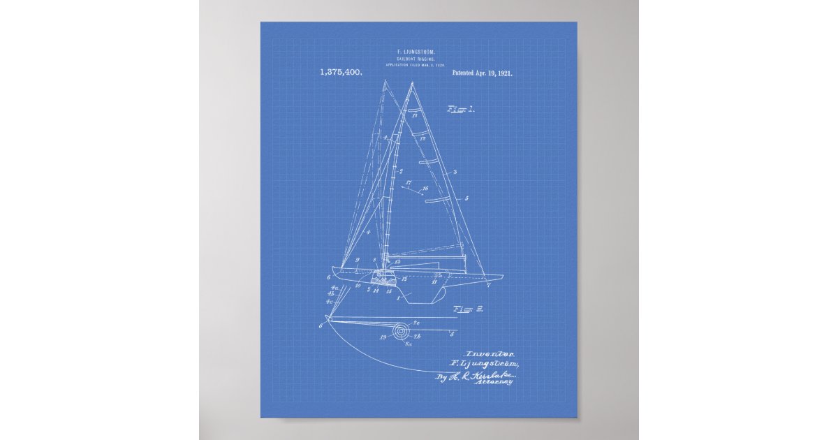 Segelboot Rigging 1921 Patentart - Blueprint Poster | Zazzle.de