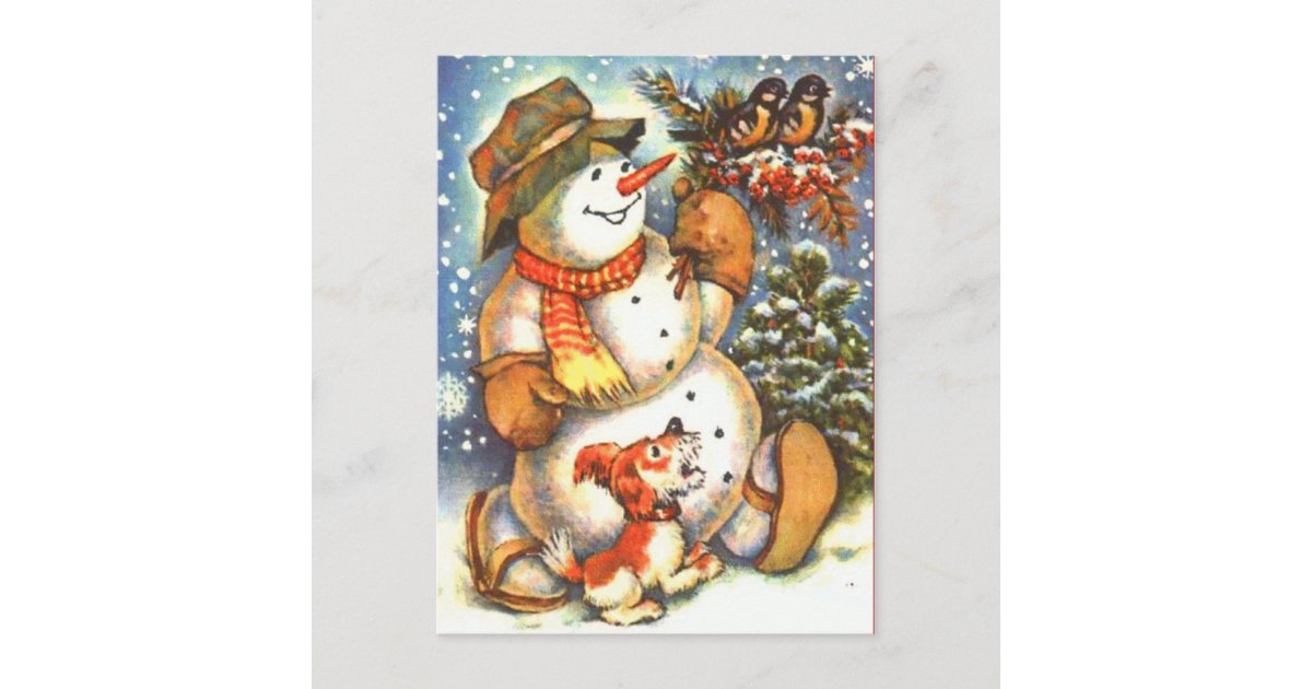 Snowman und Hund Postkarte | Zazzle.de