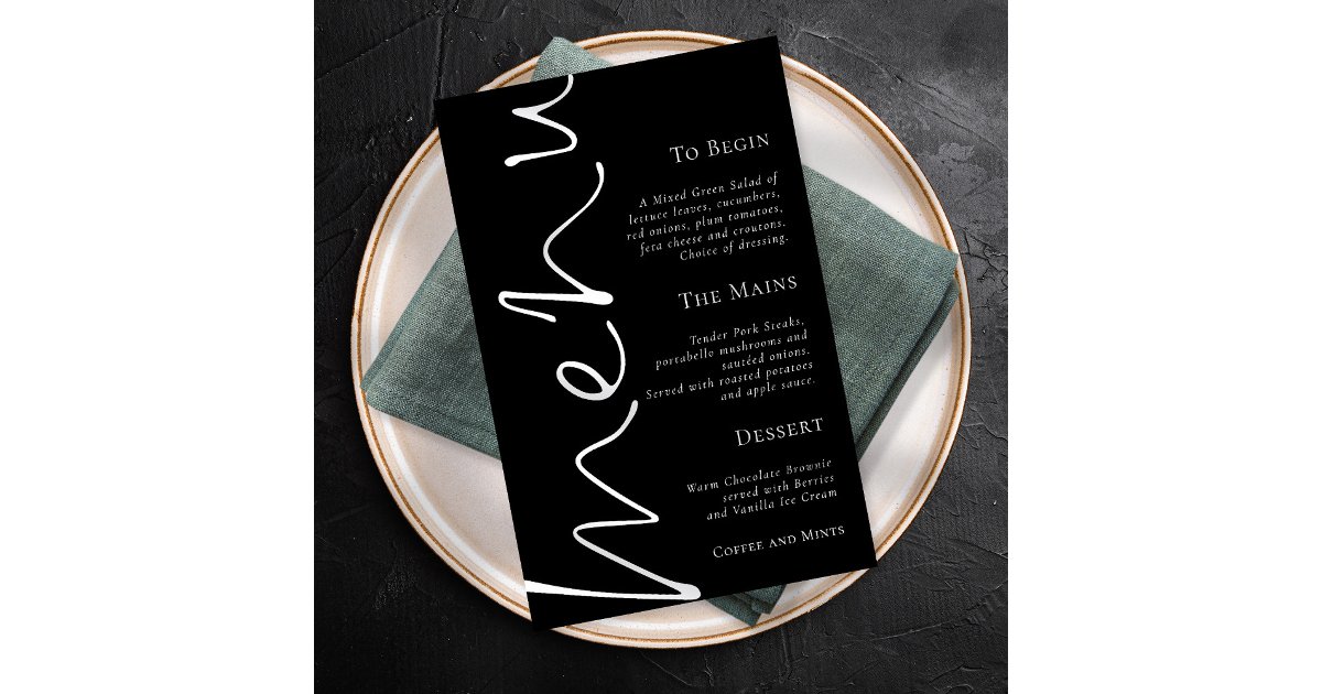 Stilvolles Skript Einfaches Black Wedding Menü Poster | Zazzle.de