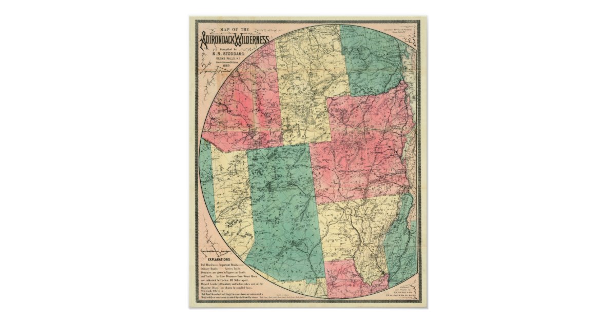 Stoddard's Map of the Adirondack Wilderness, 1883 Fotodruck | Zazzle.de