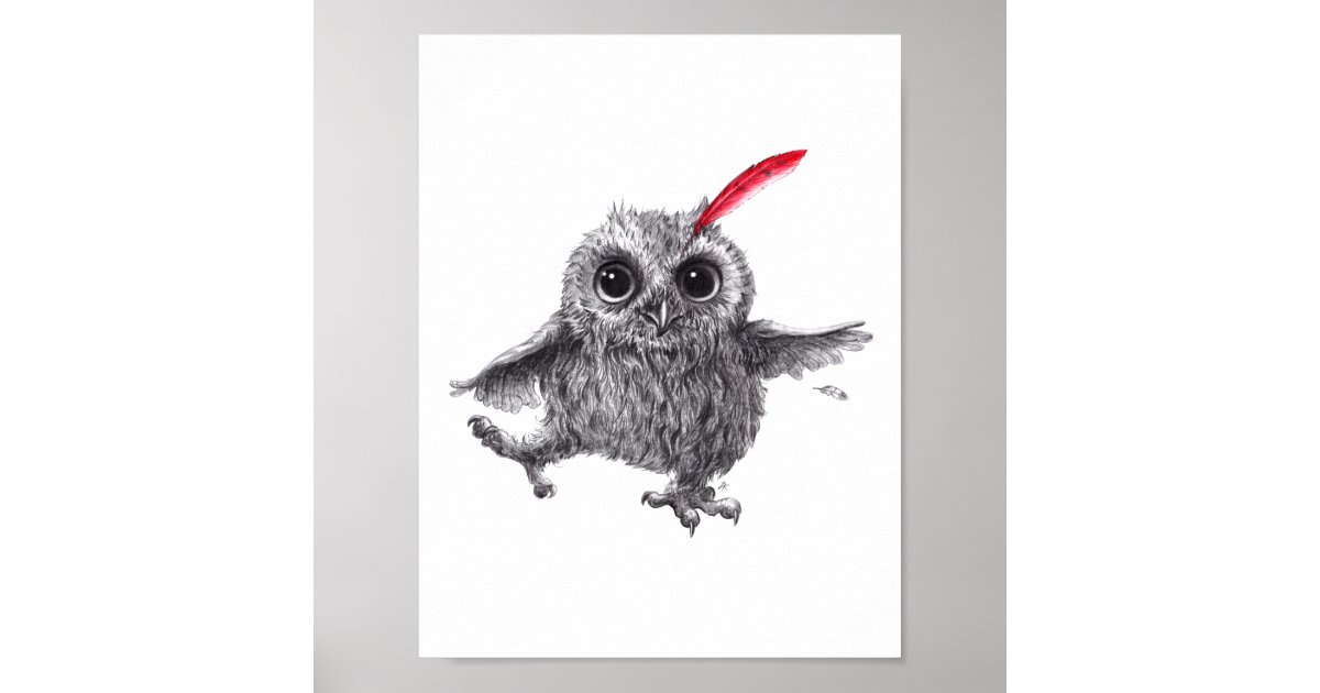 Tanzende Eule mit Roter Feder Poster | Zazzle.de