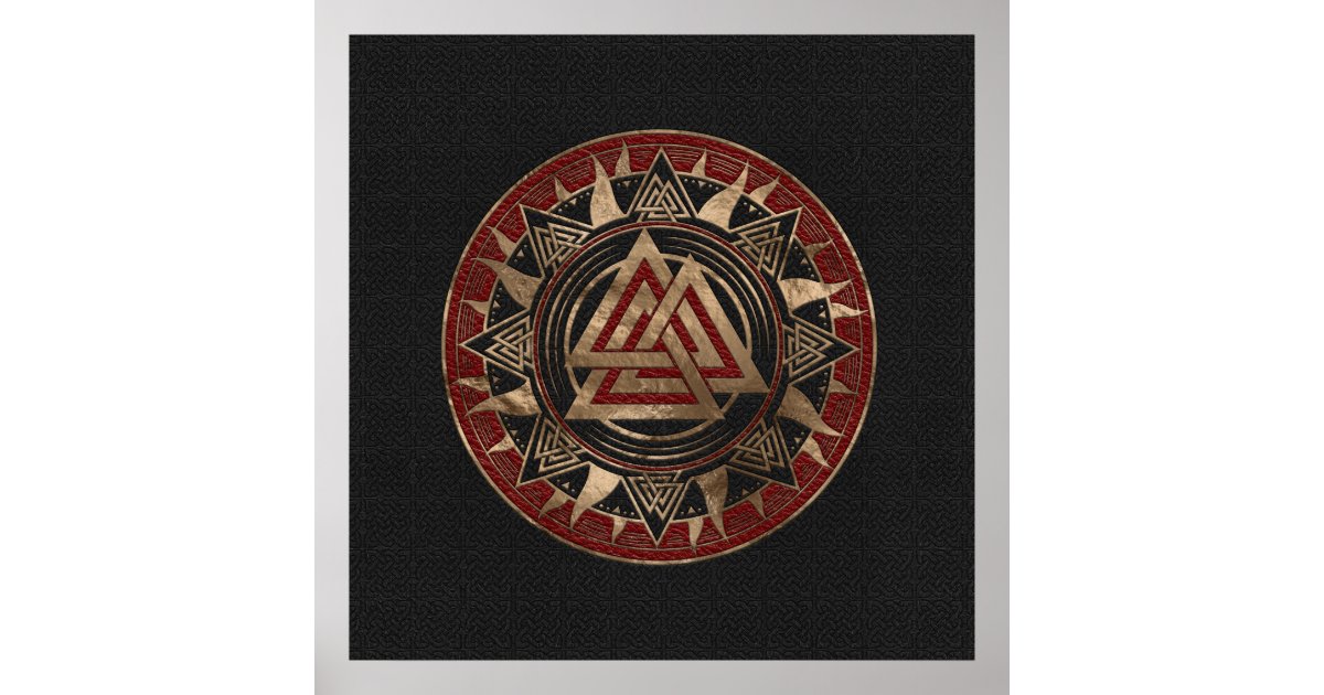 Valknut Symbol Black and Red Leather and gold Poster | Zazzle.de
