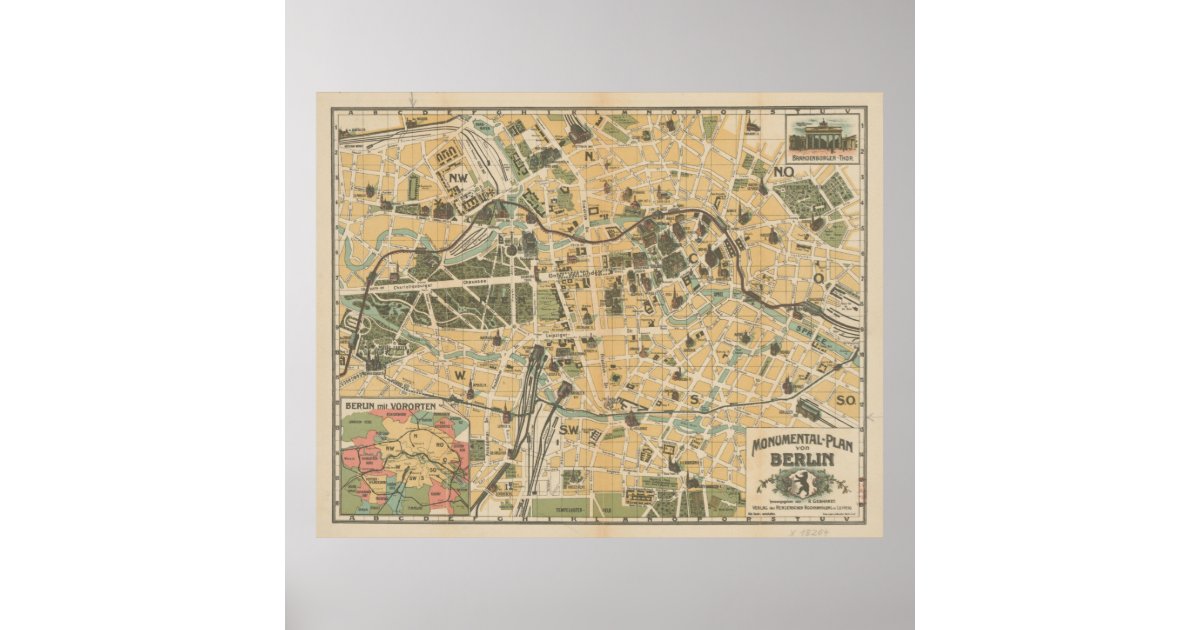 Vintage Berlin Germany Monument Map (1902) Poster | Zazzle.de