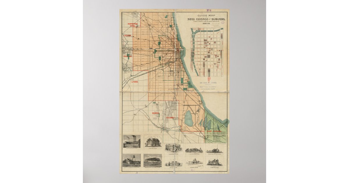 Vintage Karte von Chicago Illinois (1889) Poster | Zazzle.de