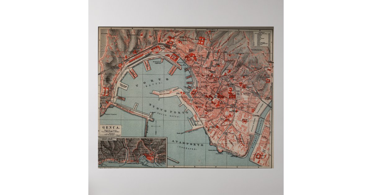 Vintage Karte von Genua Italien (1894) Poster | Zazzle.de
