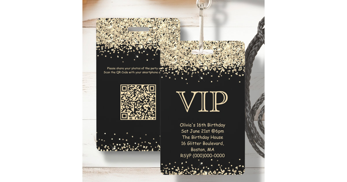 VIP Birthday Invitation Badge QR Code Photo Share Ausweis | Zazzle.de