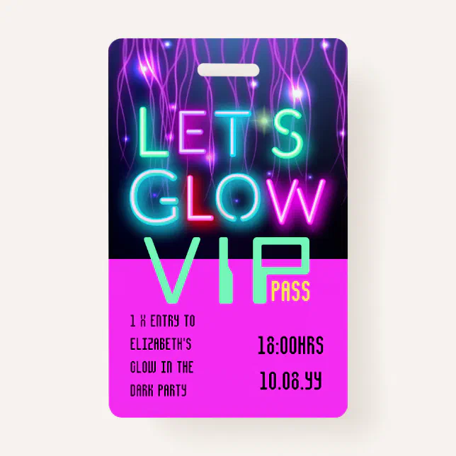 VIP Pass Glow in Dunklem Party Einzigartige INVITA Ausweis | Zazzle.de
