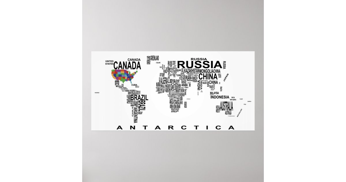 WELTKARTE mit LÄNDERN als TEXT Poster | Zazzle.de