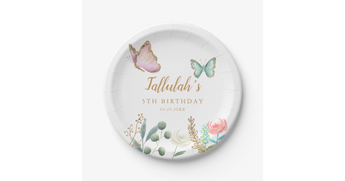 Whimsical Gold Butterfly Garden Geburtstagsparty Pappteller | Zazzle.de