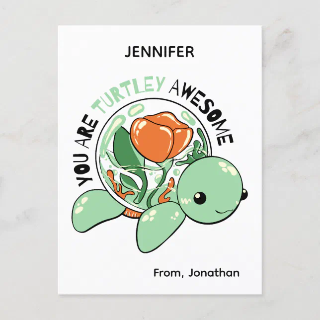 You Are Turtley Awesome Flower Succulent Turtle Postkarte | Zazzle.de